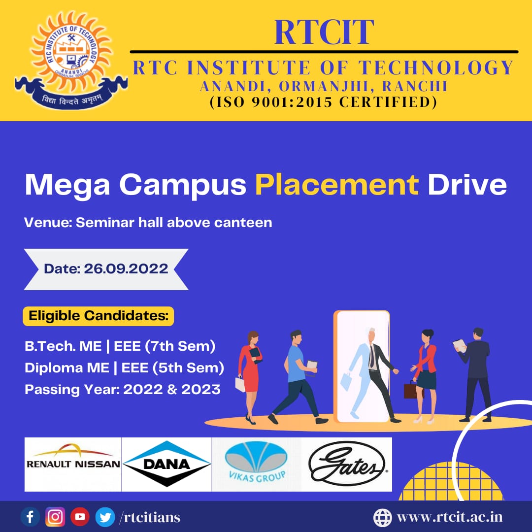 Mega Placement Campus Drive 2022 @RTCIT – RTC Institute of Technology