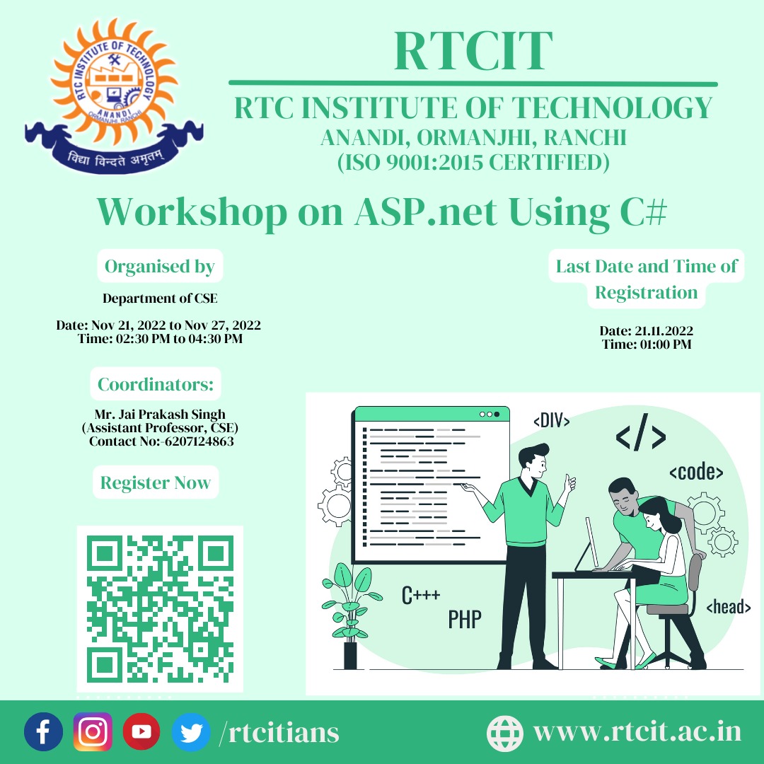 Workshop on ASP.Net using C# – RTC Institute of Technology