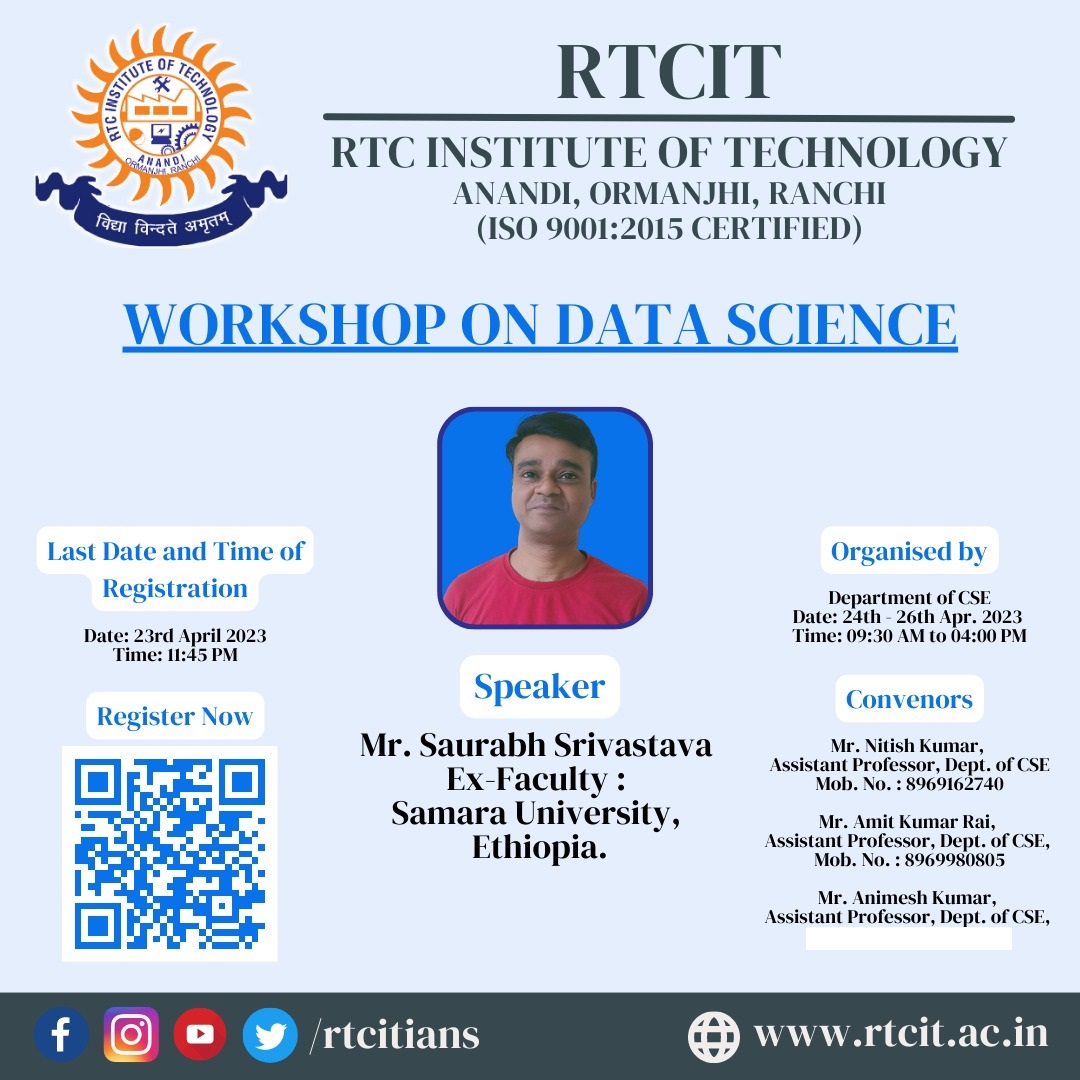 Three Days Workshop on Data Science – RTC Institute of Technology
